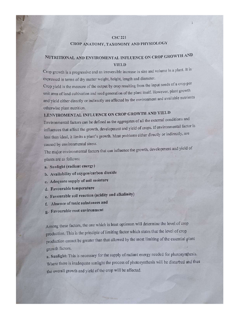 CSCS 221 Crop Anatomy, Taxonomy and Physiology | PDF