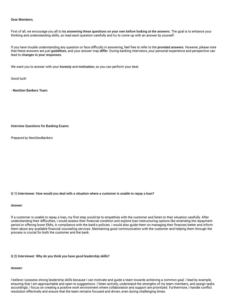 Banking Interview Preparation Guide | PDF | Banks | Financial Inclusion