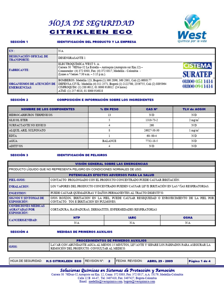 Citrikleen Eco | PDF | Agua | Primeros auxilios