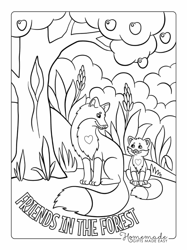 Fox Coloring Pages Cute Fox and Cat in Forest | PDF