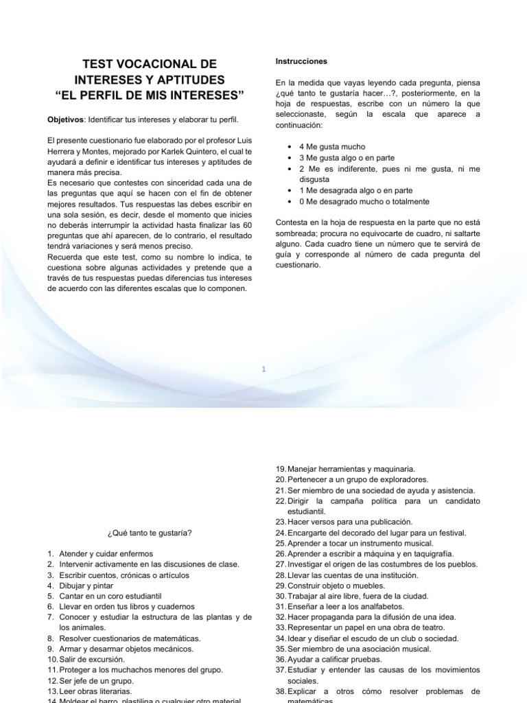 Test Vocacional de Intereses y Aptitudes | PDF | Ingeniería | Diseño
