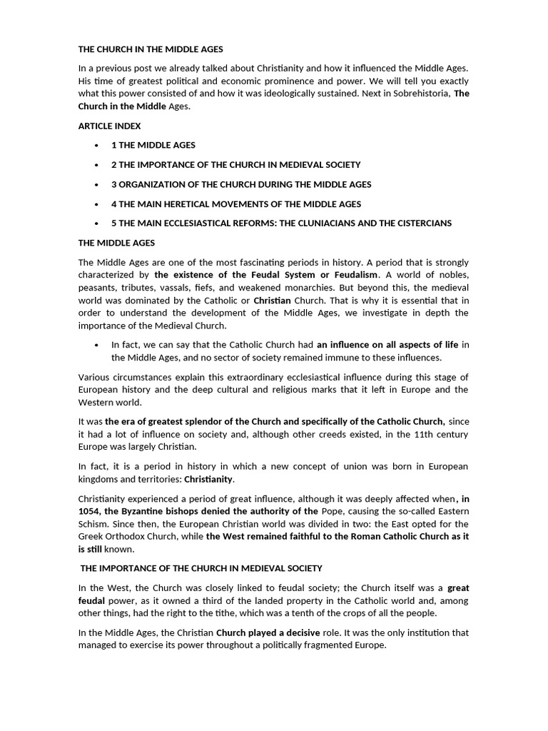 The Church in The Middle Ages | PDF | Middle Ages | Catholic Church