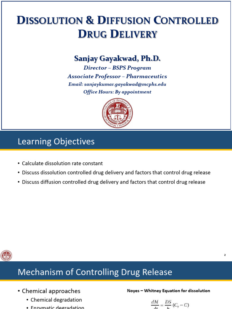 2) Dissolution & Diffusion Controlled DDS_SG (1 slide pp) (1) | PDF | Diffusion | Gel