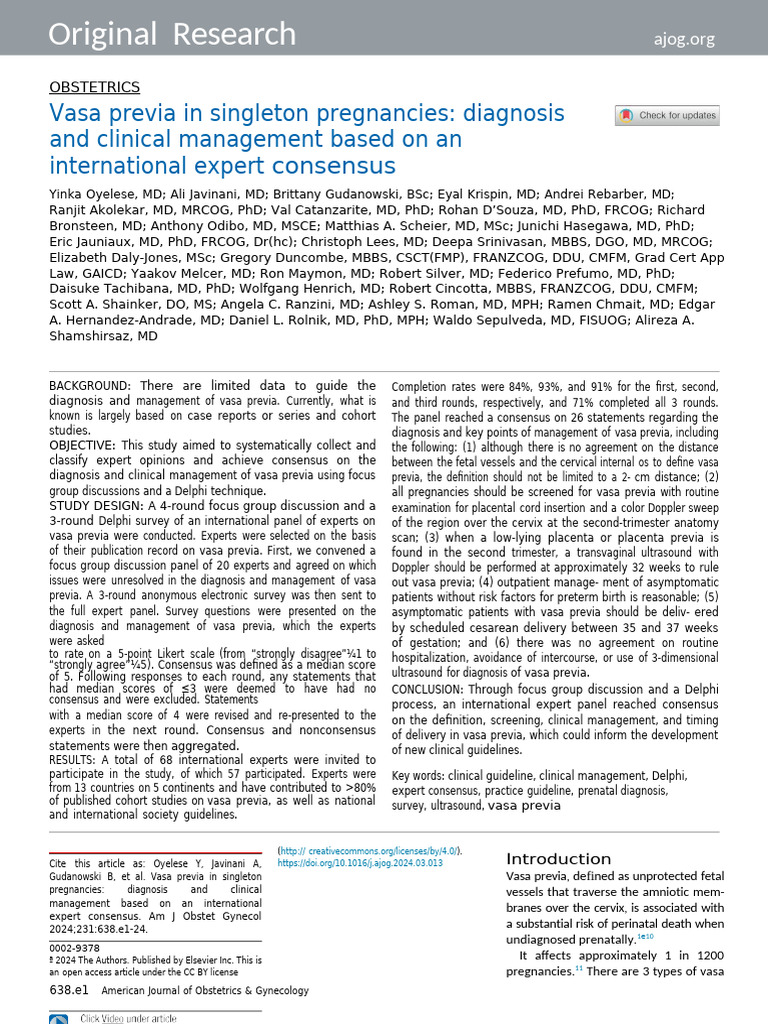 Vasa-previa-in-singleton-pregnancies - diagnosis-an | PDF | Childbirth ...