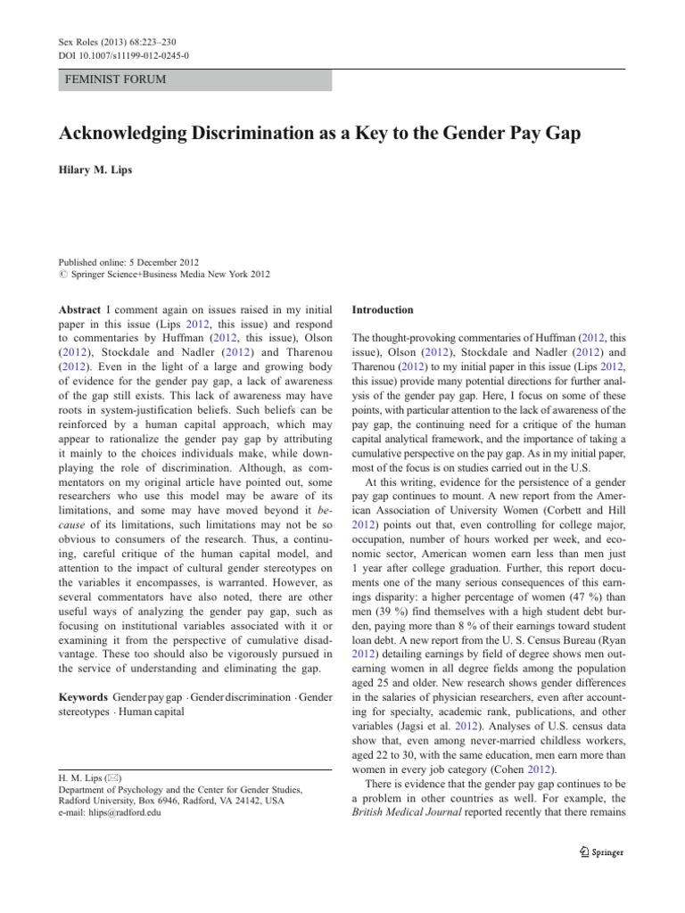 Acknowledging Discrimination | PDF | Gender Pay Gap | Employment