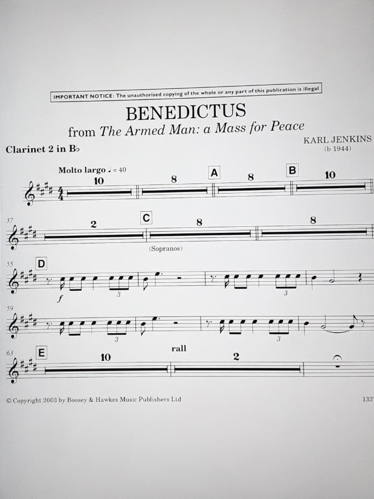 Benedictus, Karl Jenkins. Clarinete 2Âº | PDF