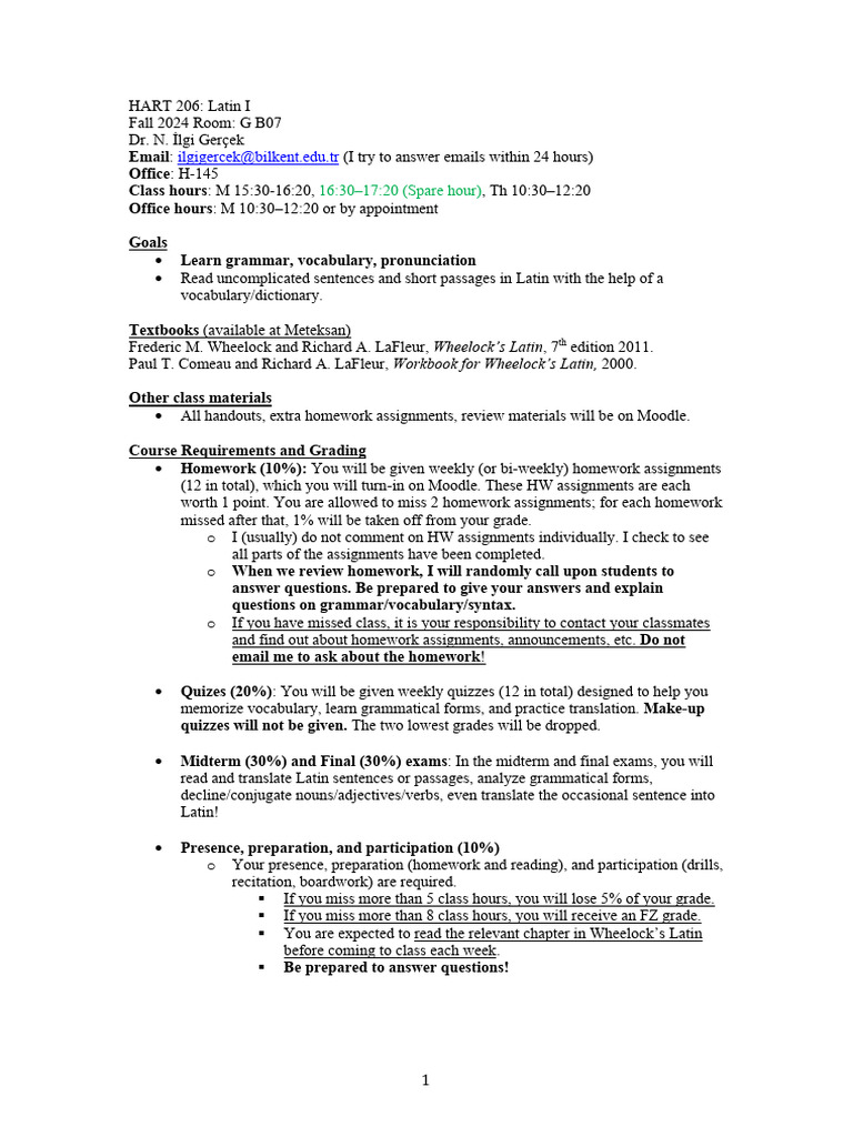 Latin I_syllabus_F2024 | PDF | Latin | Homework