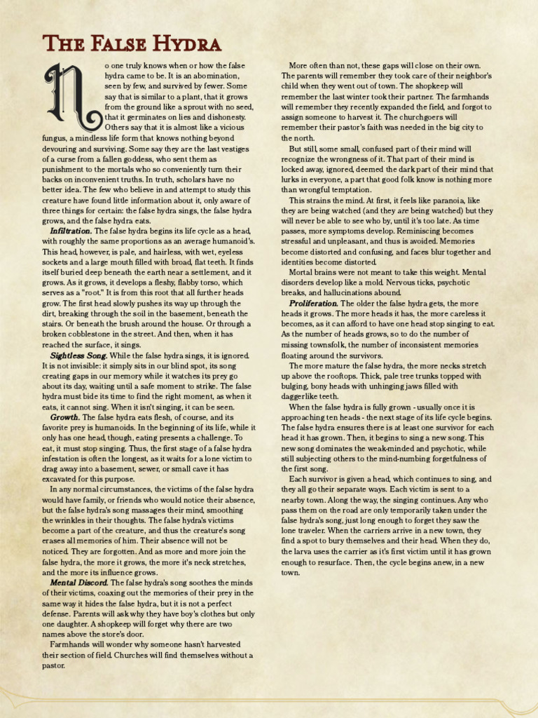 The False Hydra - The Homebrewery | PDF