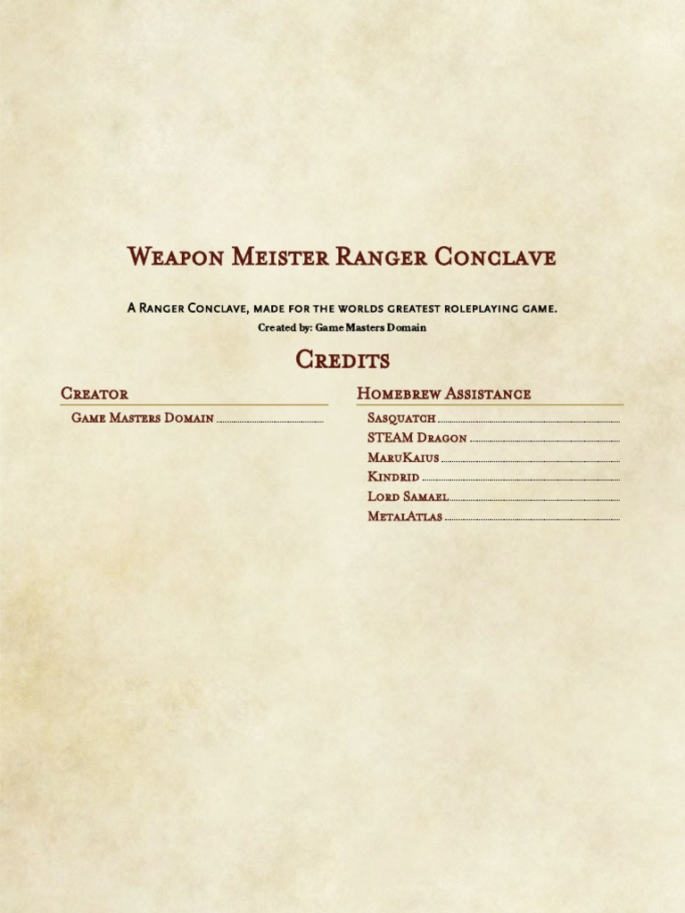Ranger - Weapon Meister - The Homebrewery | PDF | License | Copyright