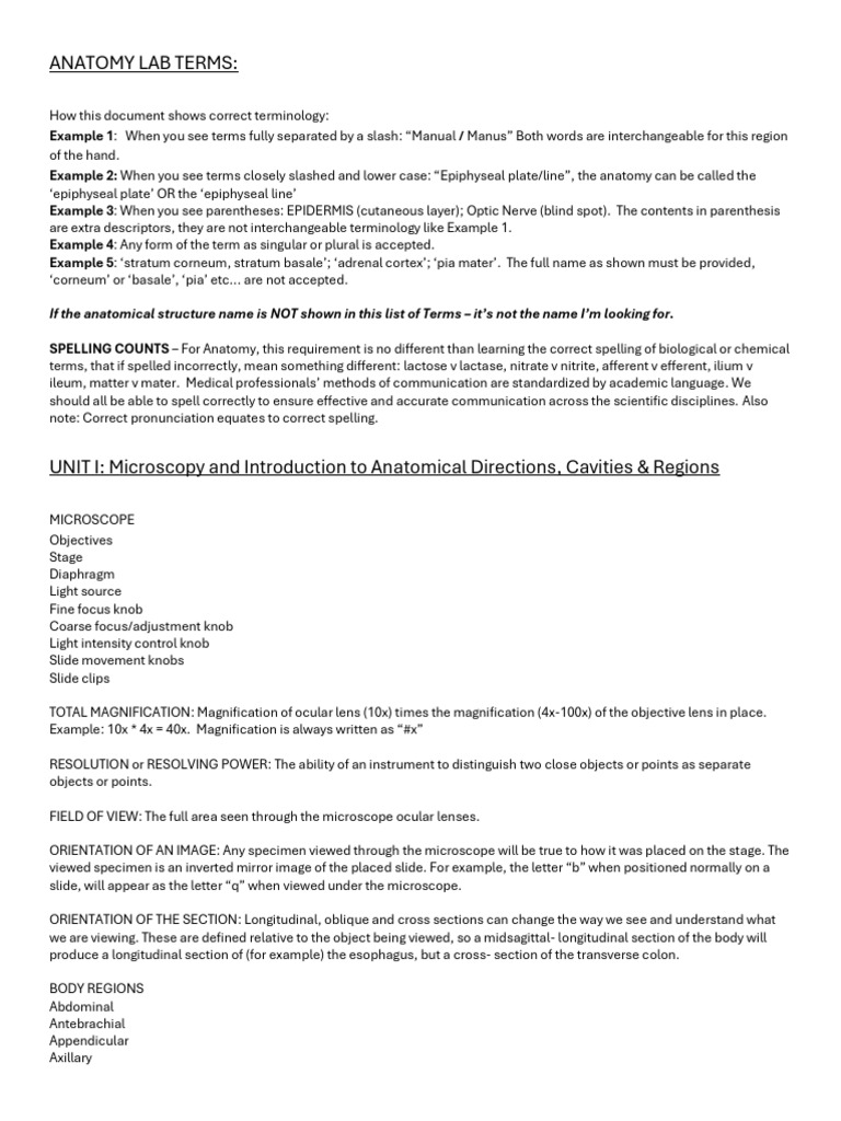 ANATOMY LAB Terms-Spring2025 | PDF | Aorta | Heart Valve
