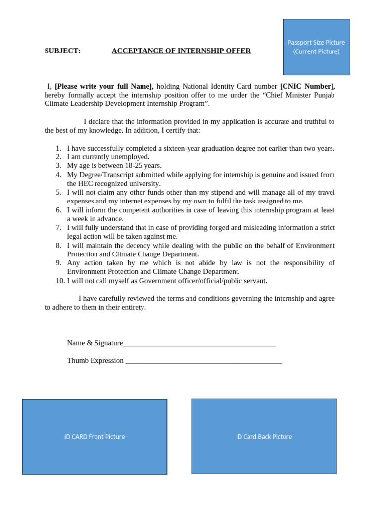 Internship Acceptance Confirmation | PDF