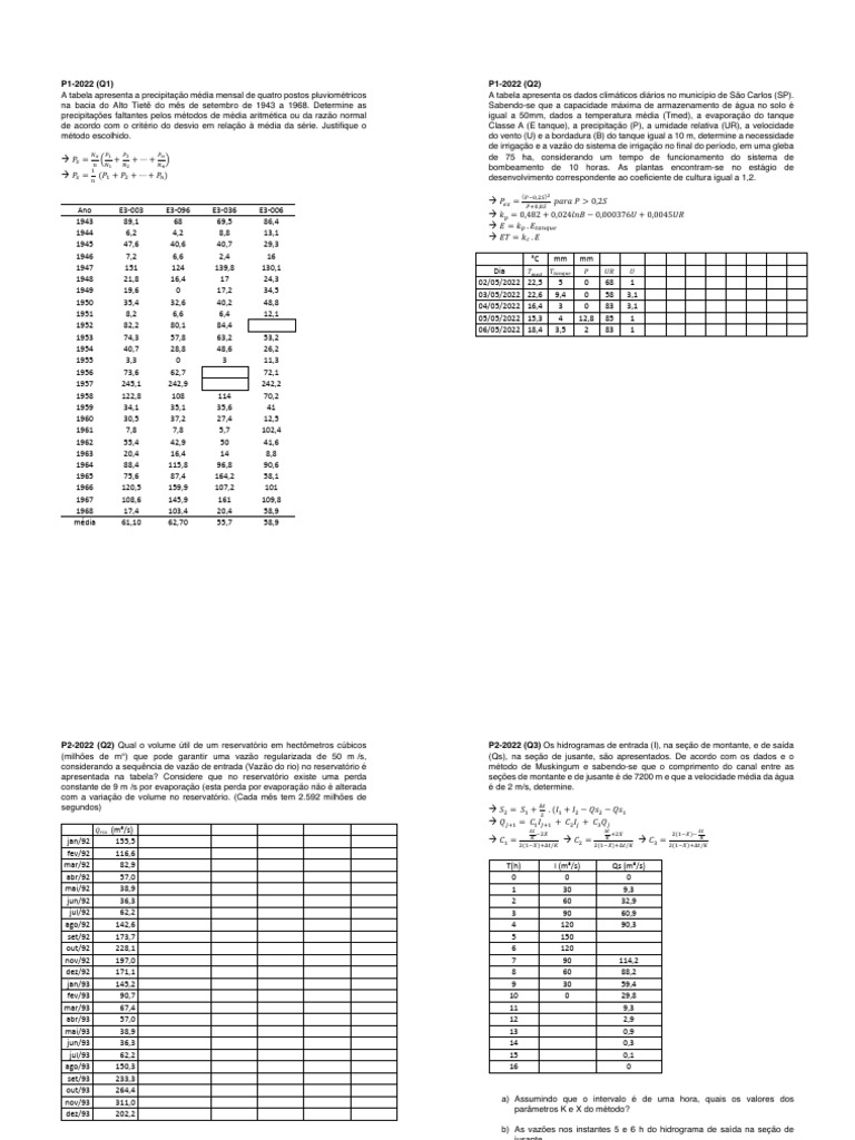 Microsoft Word - Provas-PHA3307.docx - Impares | PDF | Bacia hidrográfica | Geociências