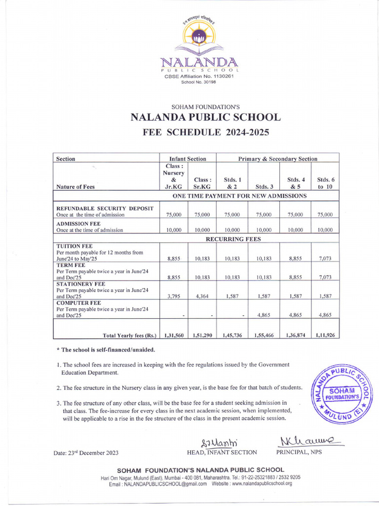 Fee Schedule Combined 2024-25 | PDF