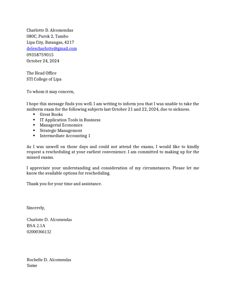 Excuse Letter Format | PDF