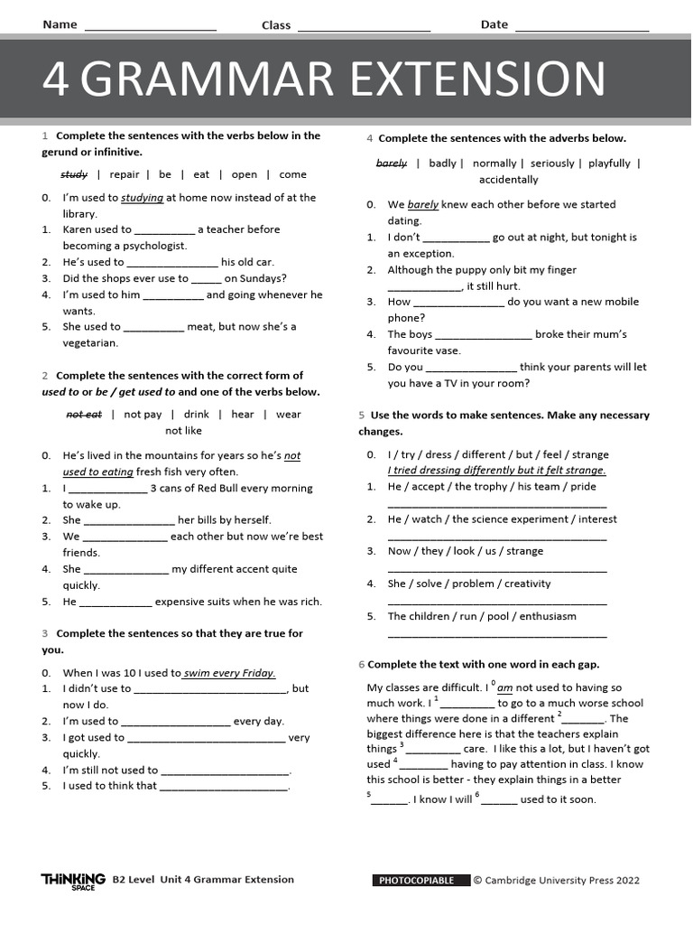 B2 Grammar Extension Exercises | PDF | Linguistic Typology | Linguistic ...