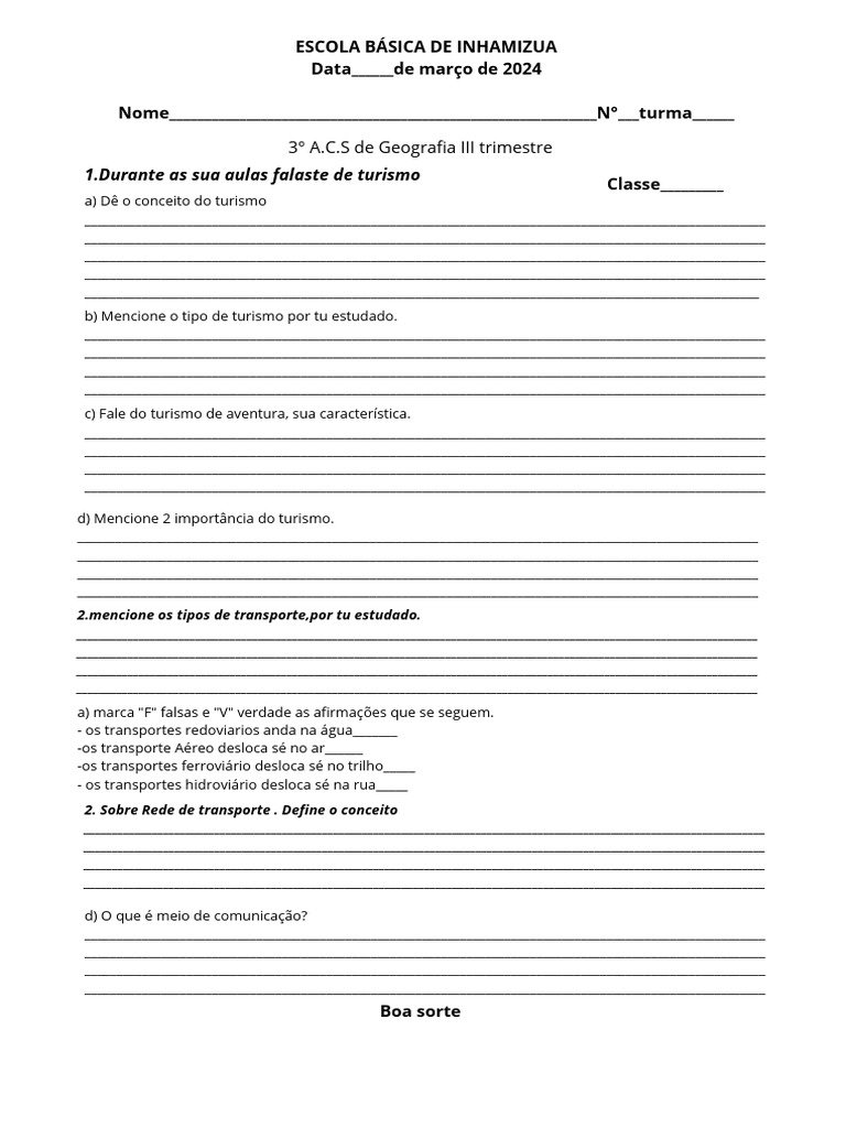 Escola Básica de INHAMIZUA 20240922 151558 0000 | PDF | Transporte