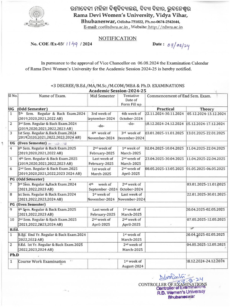 Examination Calendar 2024-25 | PDF