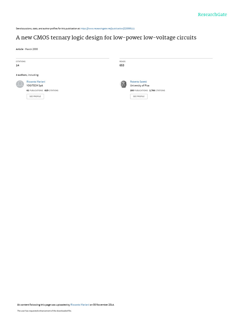 A New CMOS Ternary Logic Design For Low-Power Low-. | PDF | Logic Gate | Electronic Circuits