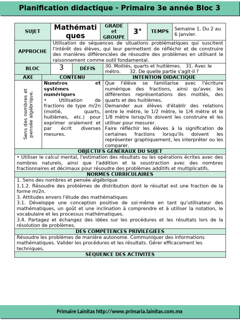 Fractions et Mesures: Mathématiques 3e Année | PDF | Mathématiques | Nombre