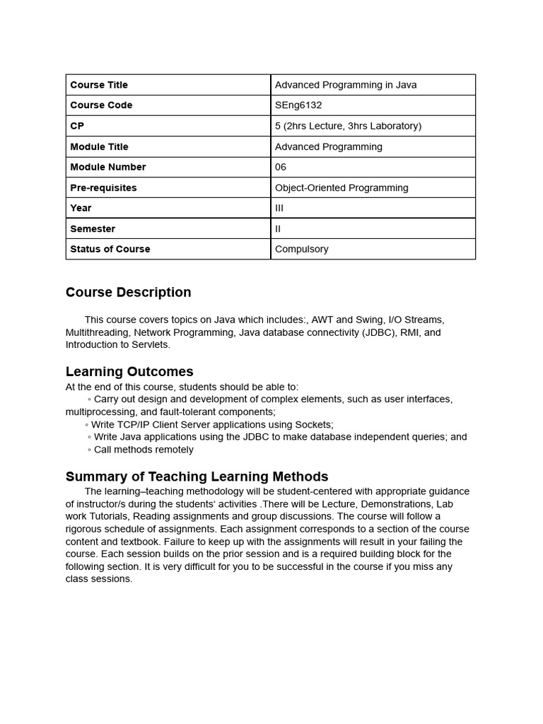Advanced Java Course Outline | PDF | Java (Programming Language ... Advanced Java Course Outline | PDF | Java (Programming Language ...