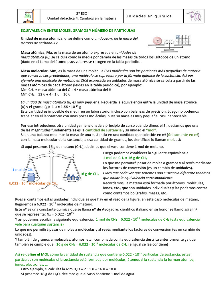 Equivalencias Químicas: Moles y Gramos | PDF | Mole (Unidad) | Masa