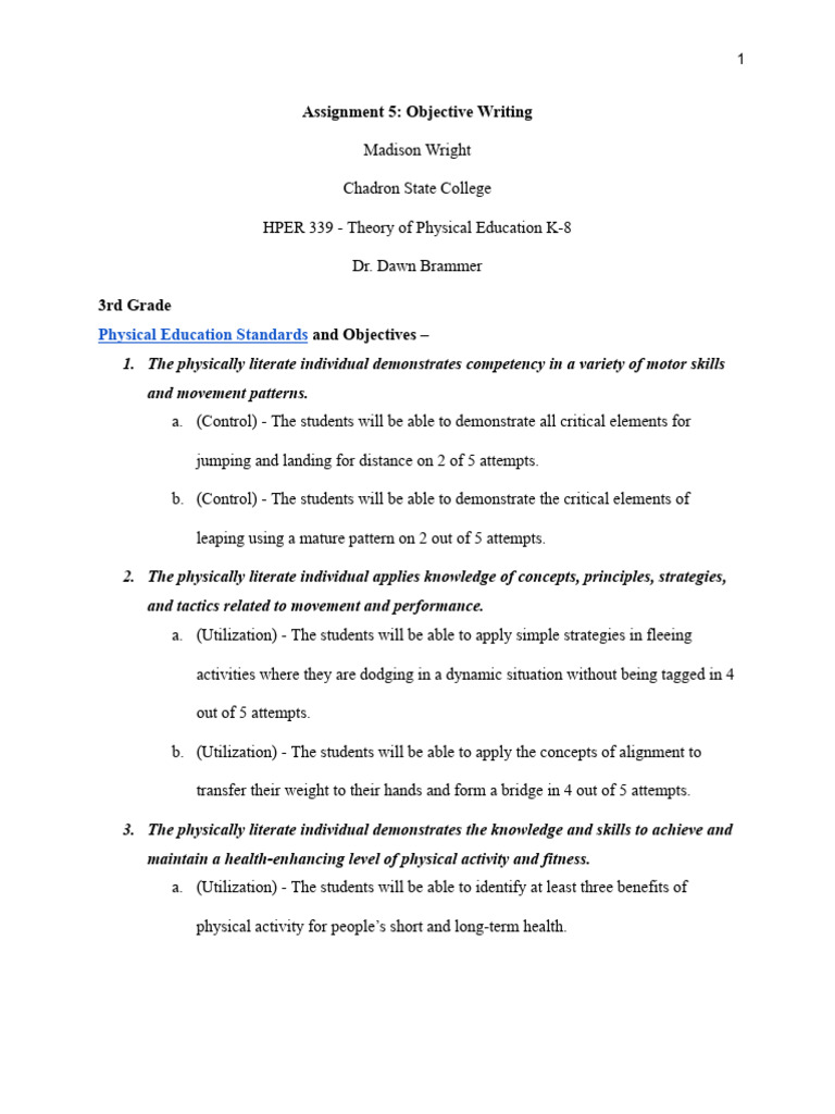 3rd Grade PE and Health Objectives | PDF | Behavior | Decision Making