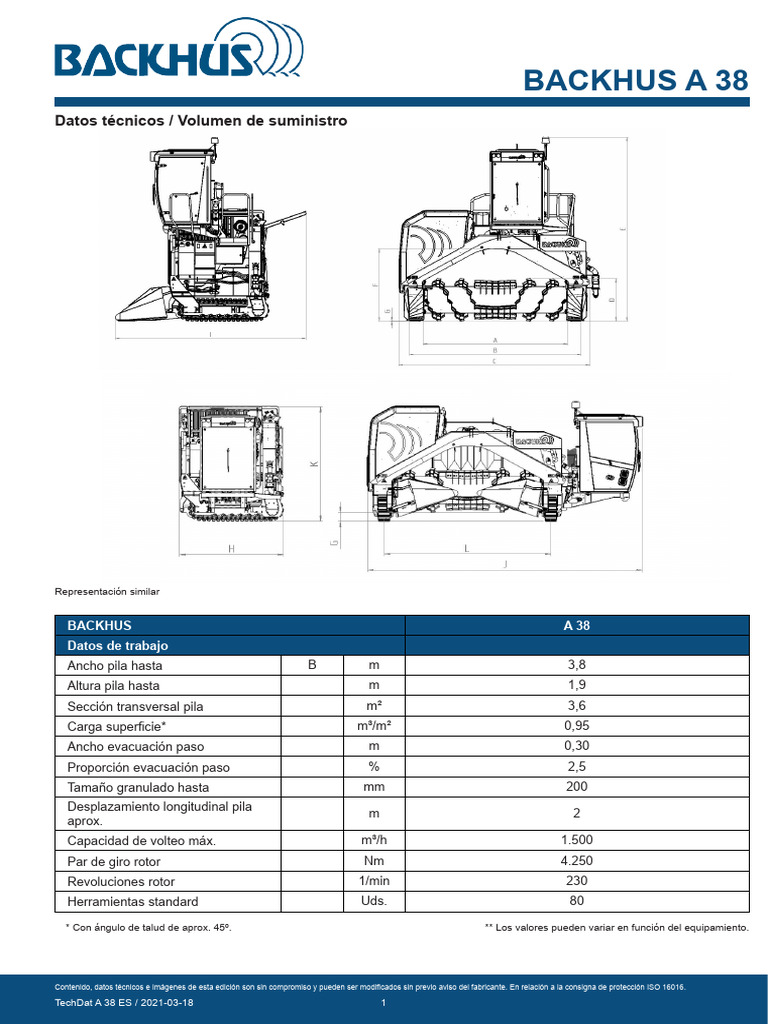 Especificaciones Técnicas BACKHUS A 38 | PDF
