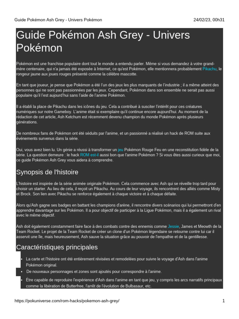 Guide Pokémon Ash Grey : Aventure et Stratégies | PDF | Pokémon