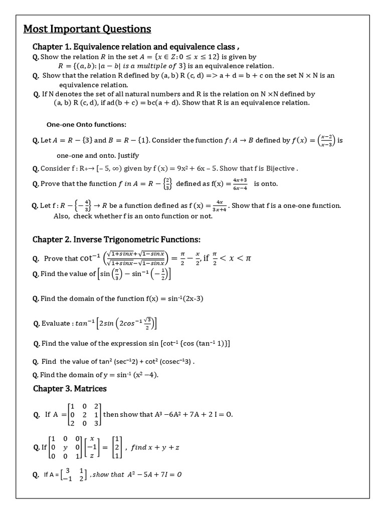 Most Important Questions | PDF | Function (Mathematics) | Abstract Algebra