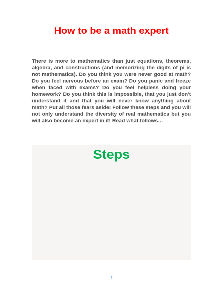 How To Be An Expert in Mathematics | PDF | Mathematics | Homework