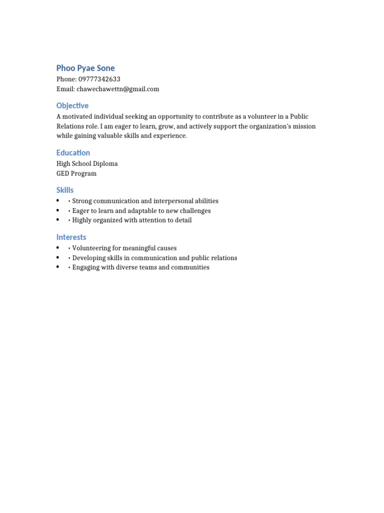 Phoo Pyae Sone CV | PDF