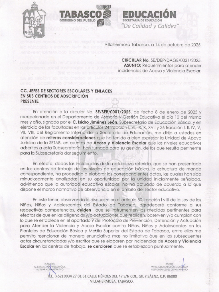 Circular No. SE-DEP-DAGE-0031-2025 Requerimiento para Atender ...