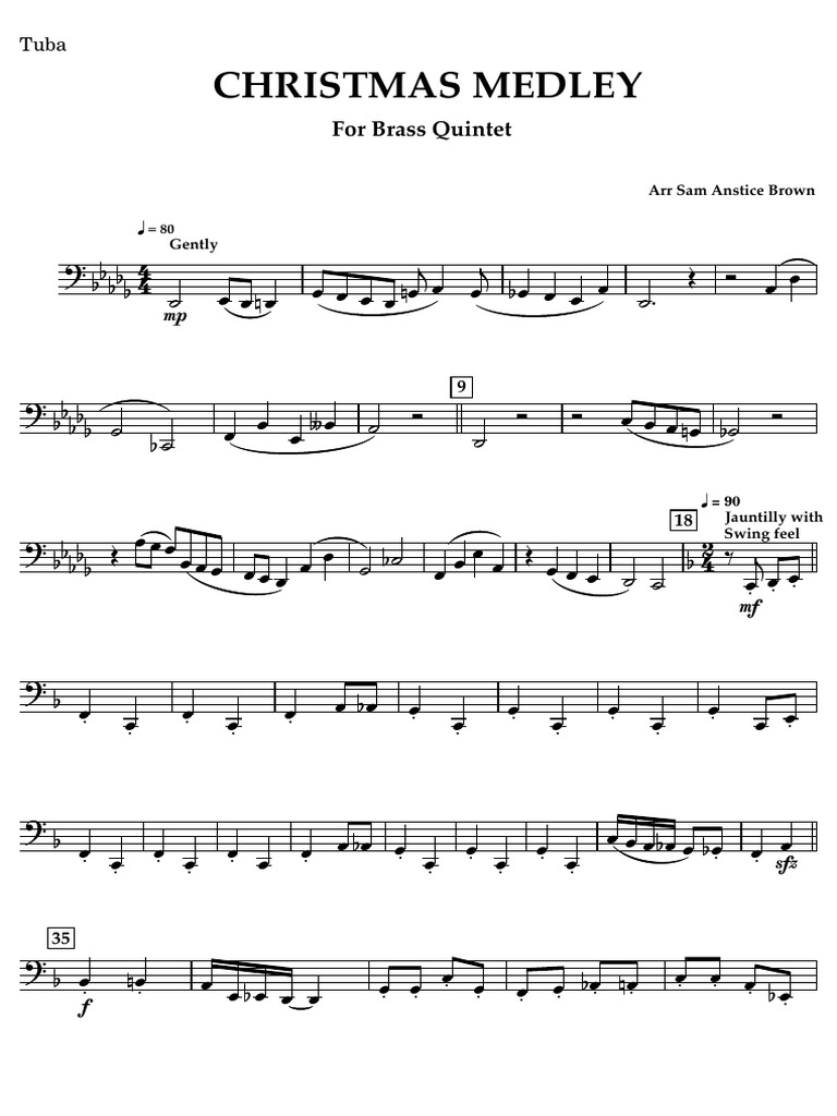 CHRISTMAS MEDLEY BRASS QUINTET-Tuba | PDF | Brass Instruments | Aerophones