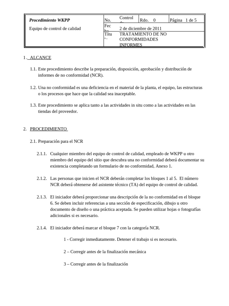 Procedimiento NCR | PDF