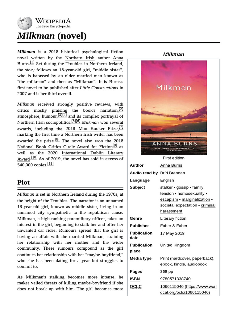Milkman_(novel) | PDF | English Language Literature | Novels