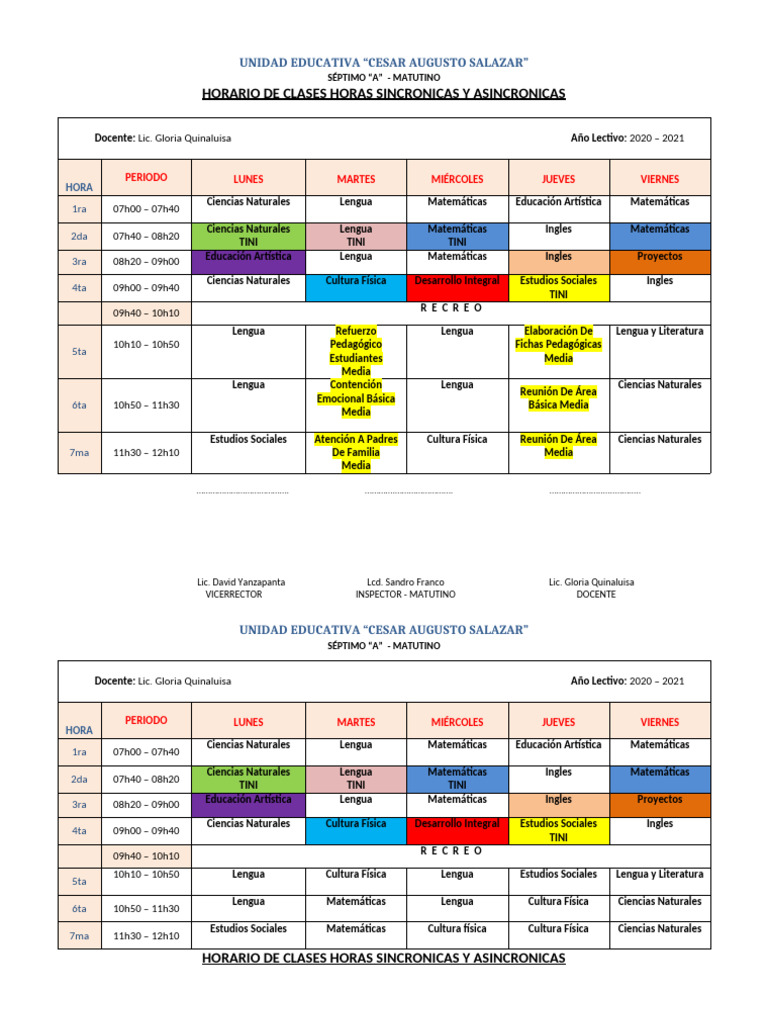Horario Clases: Horas Sincrónicas 2021 | PDF | Science | Comunicación