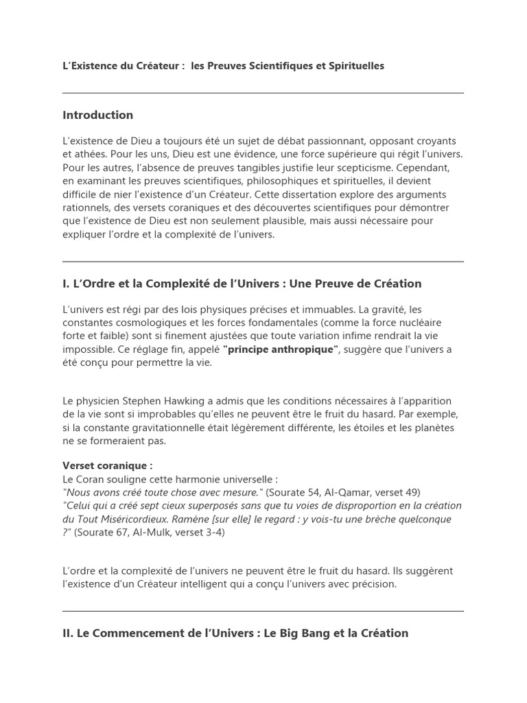 Preuves de l'Existence du Créateur | PDF | Dieu | Coran