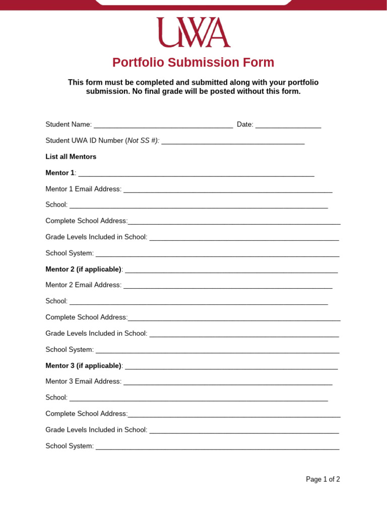 Student Portfolio Submission Form | PDF