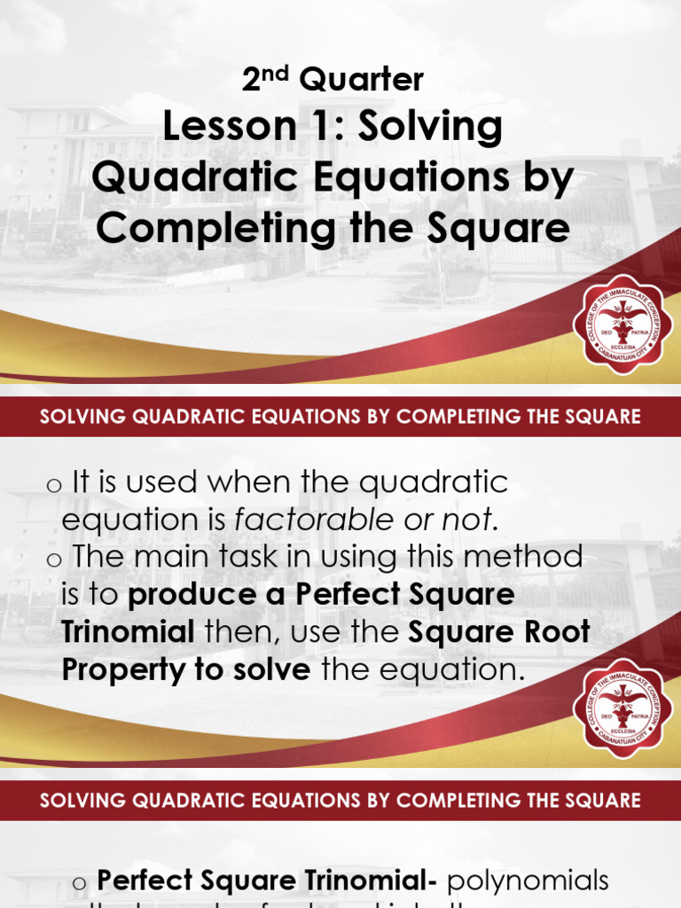 2Q - Lesson 1. Solving Quadratic Equations by CTS | PDF | Factorization ...