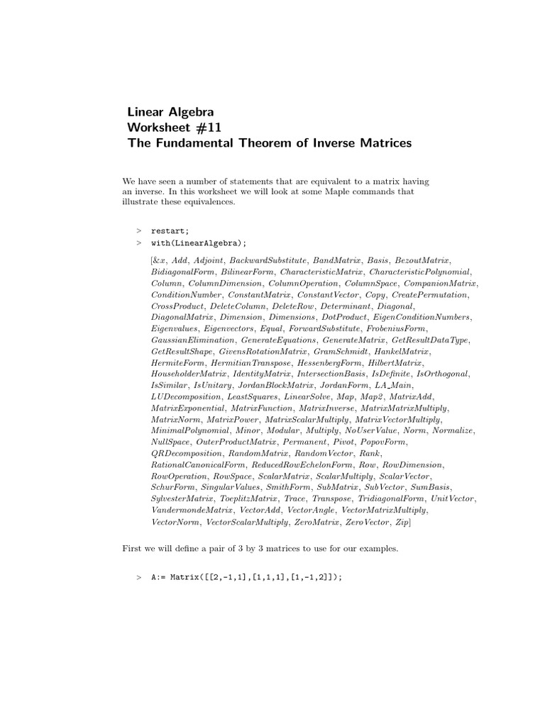 Linear Algebra: Inverse Matrices | PDF | Matrix (Mathematics) | Abstract Algebra