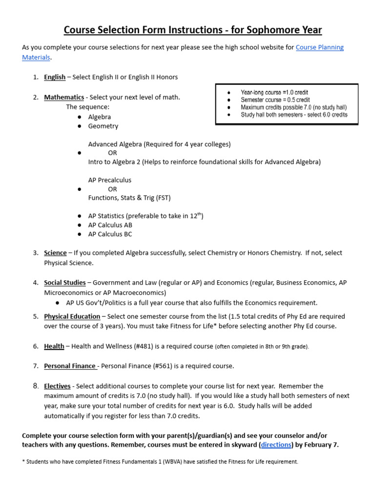 Freshmen Course Selection Instructions | PDF