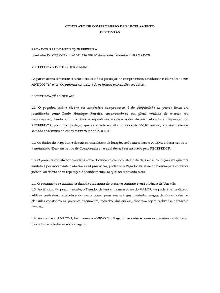 Contrato de Compromisso de Parcelamento | PDF
