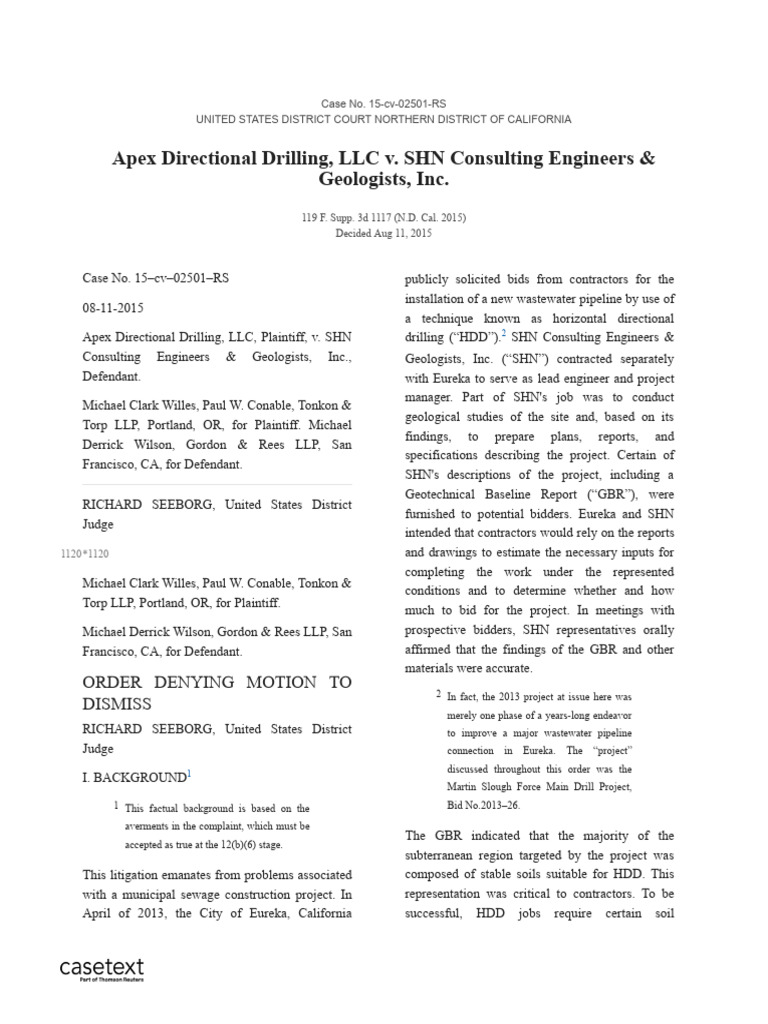 Apex Directional Drilling, LLC v. SHN Consulting Engineers & Geologists ...