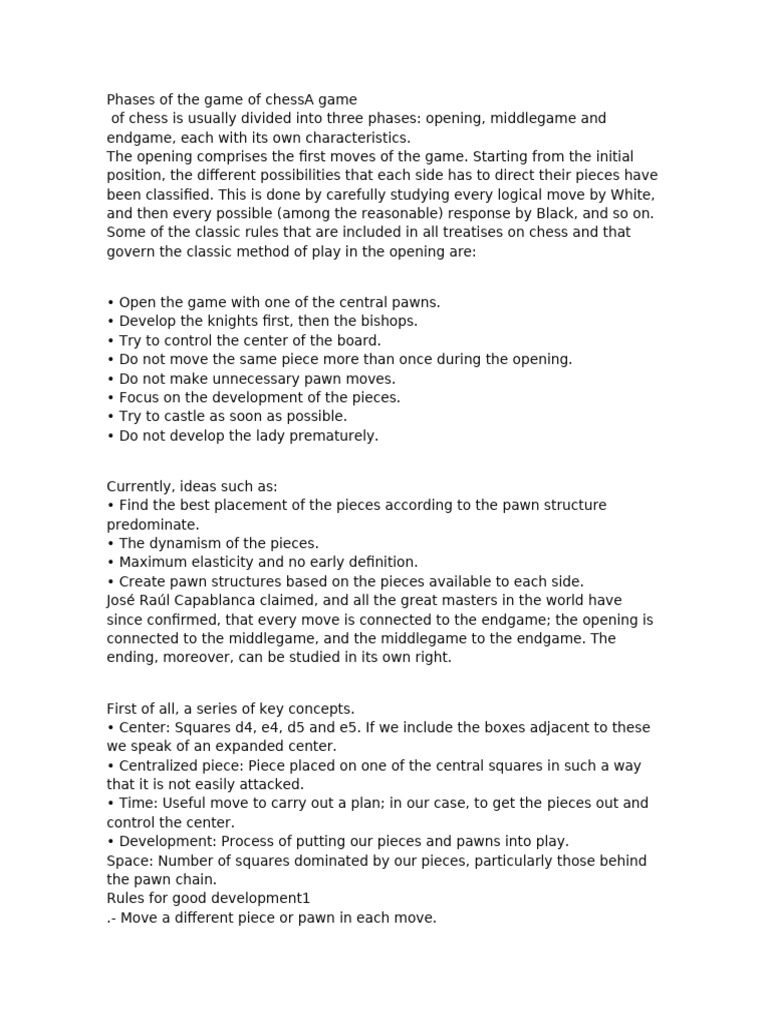 Phases of the Chess Game | PDF | Chess Openings | Abstract Strategy Games