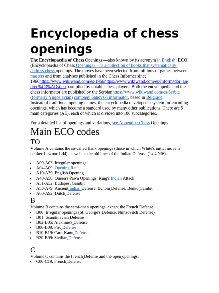Chess Openings Encyclopedia Guide | PDF | Chess Openings | Chess