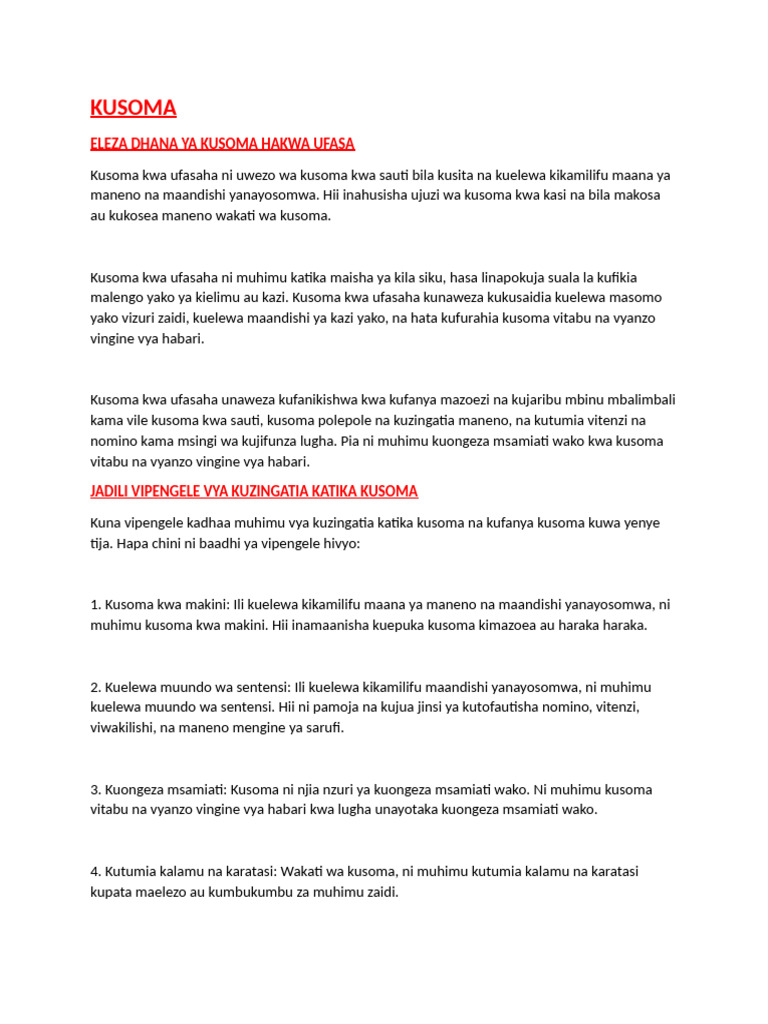 KISWAHILI NOTES by VINY | PDF