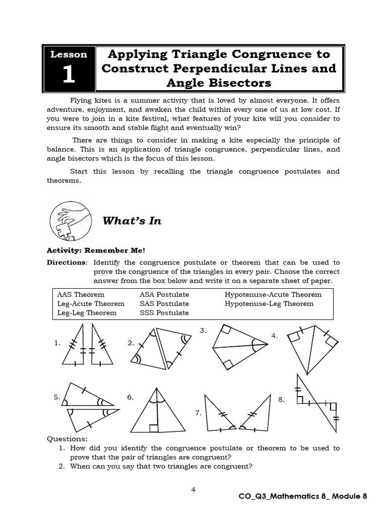 MATH8-Q3-MODULE8 Applying edit | PDF | Triangle | Perpendicular