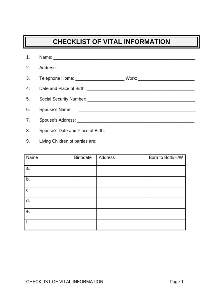 Vital Information Checklist Template | PDF | Private Law | Common Law