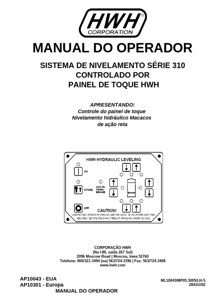Manual do Operador do Sistema de Nivelamento da Série 310 Controlado por Toque HWH | PDF ...