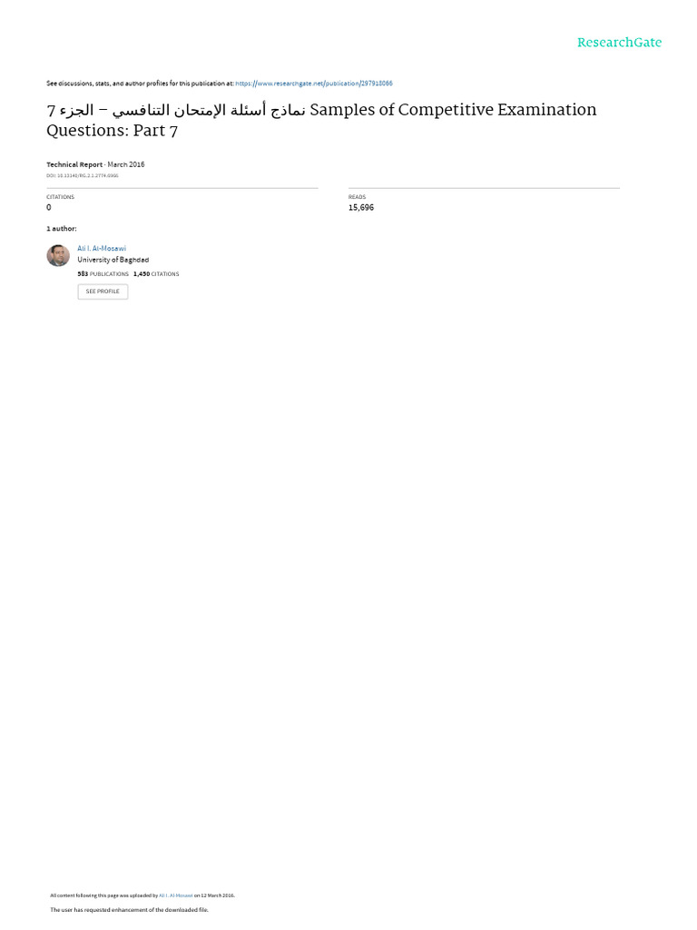 Samples of Competitive Examination Questions Part Vii | PDF